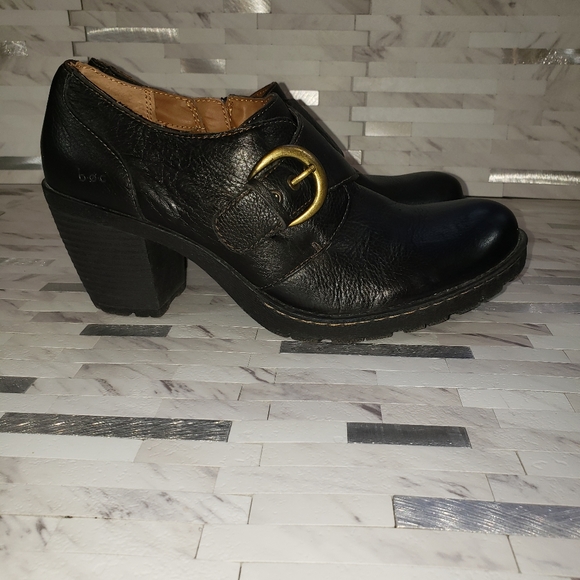 boc | Shoes | Born Boc Black Leather Buckle Chunky Heel Clog | Poshmark